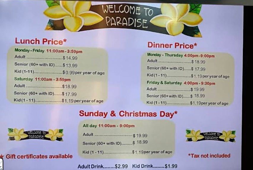 Paradise Buffet Garden Grove Menu | The all-you-can-eating